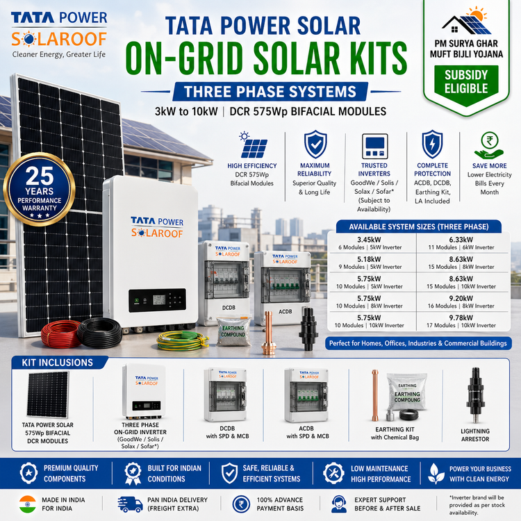 Tata Power Solar 6.33kW On-Grid Solar System Bundle | Three Phase | DC ...